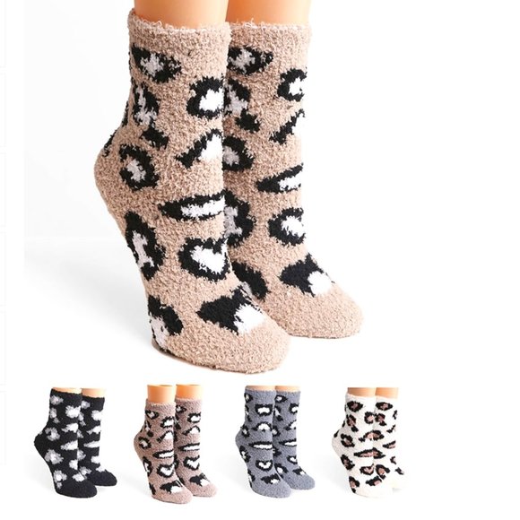 Comfyluxe | Accessories | Leopard Print Soft Fuzzy Socks Set Of 3 ...